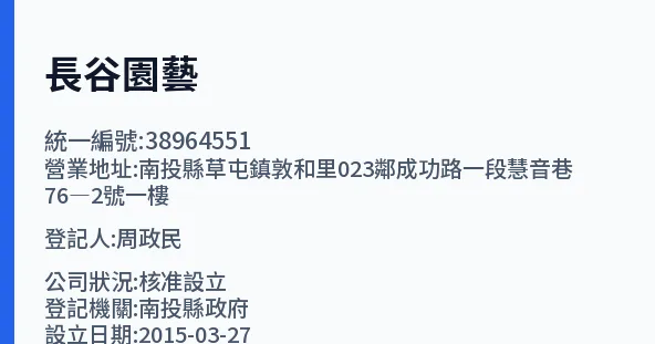 長谷園藝的照片-統編 38964551(南投縣) 公司登記資料與營業項目詳細圖表