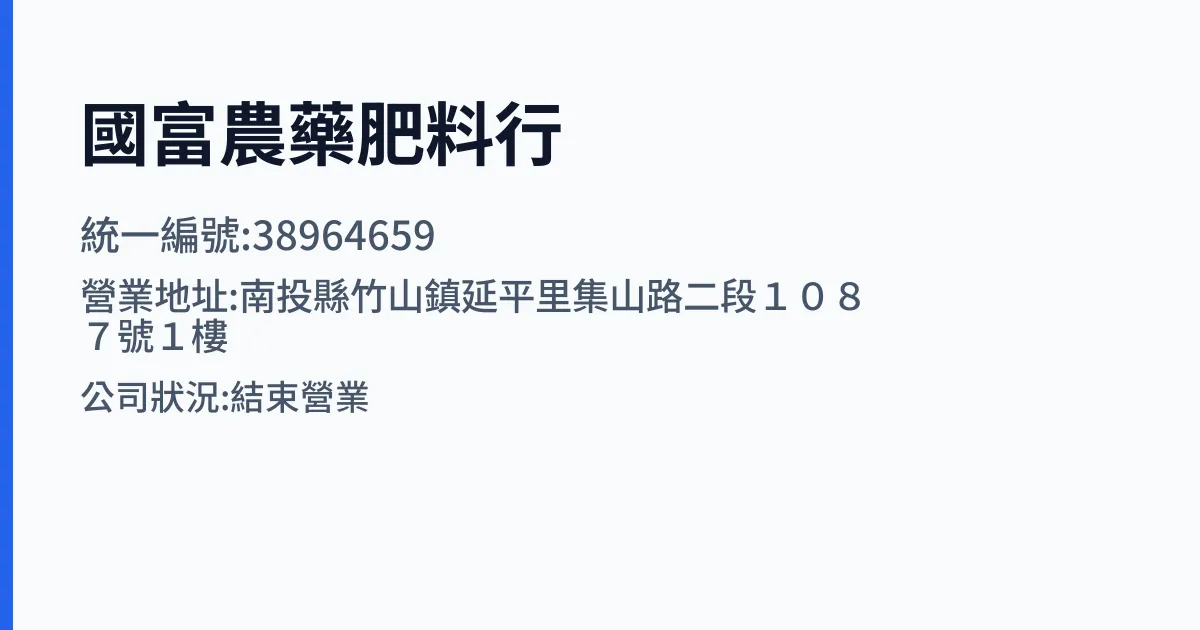 國富農藥肥料行 - 統編 38964659(南投縣) 公司登記資料與營業項目詳細圖表