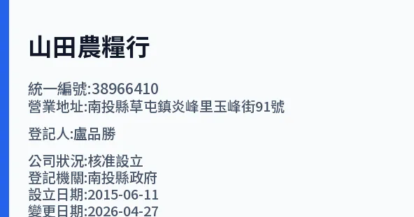 山田農糧行的照片-統編 38966410(南投縣) 公司登記資料與營業項目詳細圖表