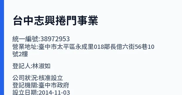 台中志興捲門事業的照片-統編 38972953(臺中市) 公司登記資料與營業項目詳細圖表
