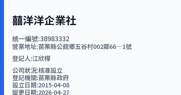 囍洋洋企業社的照片-統編 38983332(苗栗縣) 公司登記資料與營業項目詳細圖表