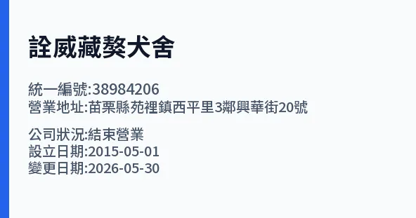 詮威藏獒犬舍的照片-統編 38984206(苗栗縣) 公司登記資料與營業項目詳細圖表
