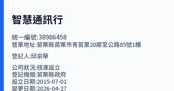 智慧通訊行的照片-統編 38986458(苗栗縣) 公司登記資料與營業項目詳細圖表