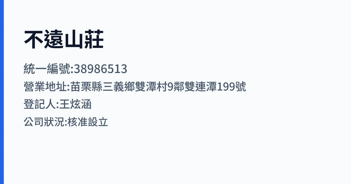 不遠山莊 - 統編 38986513(苗栗縣) 公司登記資料與營業項目詳細圖表