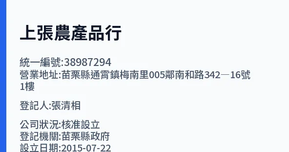 上張農產品行的照片-統編 38987294(苗栗縣) 公司登記資料與營業項目詳細圖表