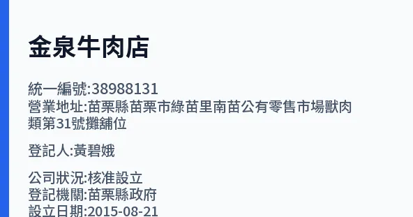 金泉牛肉店的照片-統編 38988131(苗栗縣) 公司登記資料與營業項目詳細圖表