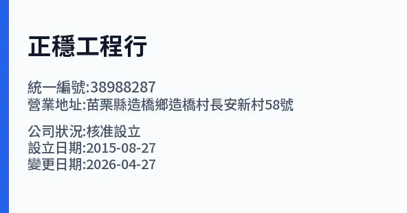 正穩工程行的照片-統編 38988287(苗栗縣) 公司登記資料與營業項目詳細圖表