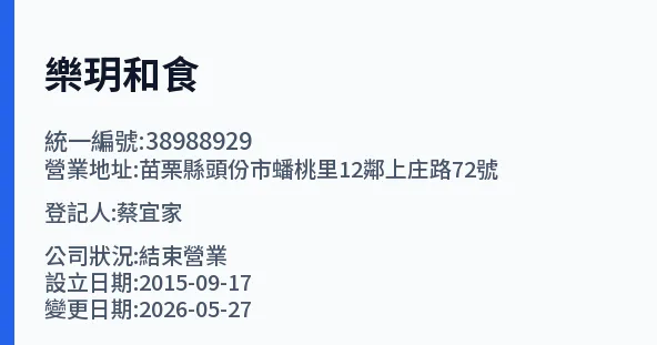樂玥和食的照片-統編 38988929(苗栗縣) 公司登記資料與營業項目詳細圖表