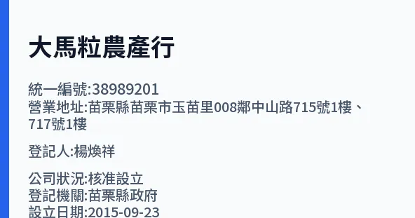 大馬粒農產行的照片-統編 38989201(苗栗縣) 公司登記資料與營業項目詳細圖表