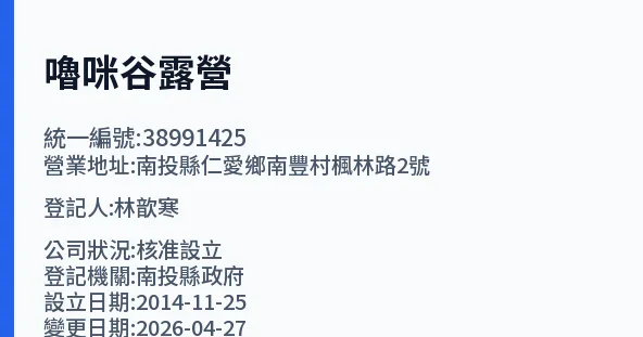 嚕咪谷露營的照片-統編 38991425(南投縣) 公司登記資料與營業項目詳細圖表