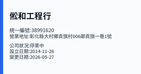 倯和工程行的照片-統編 38991620(彰化縣) 公司登記資料與營業項目詳細圖表