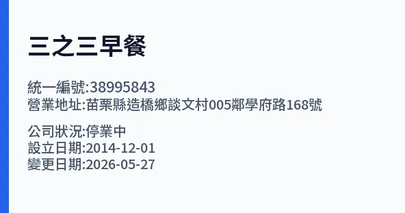 三之三早餐的照片-統編 38995843(苗栗縣) 公司登記資料與營業項目詳細圖表