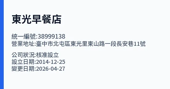 東光早餐店的照片-統編 38999138(臺中市) 公司登記資料與營業項目詳細圖表