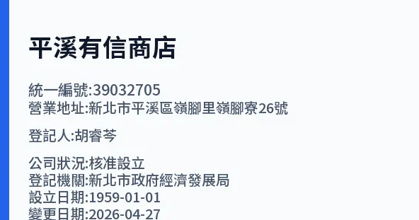 平溪有信商店的照片-統編 39032705(新北市) 公司登記資料與營業項目詳細圖表
