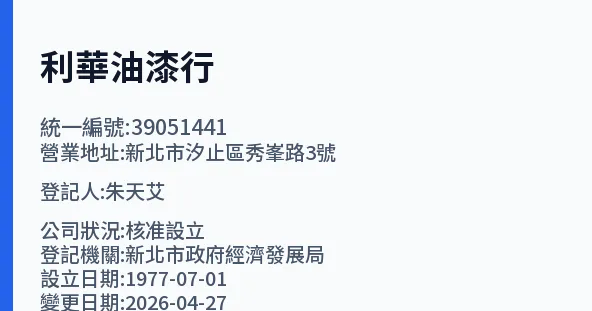 利華油漆行的照片-統編 39051441(新北市) 公司登記資料與營業項目詳細圖表