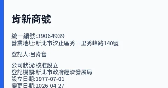 肯新商號的照片-統編 39064939(新北市) 公司登記資料與營業項目詳細圖表