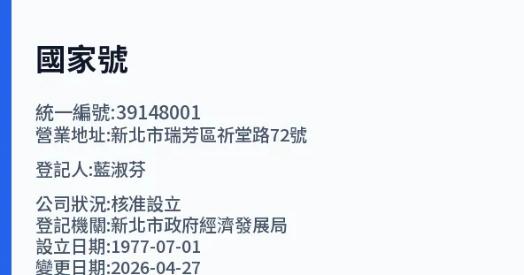 國家號的照片-統編 39148001(新北市) 公司登記資料與營業項目詳細圖表