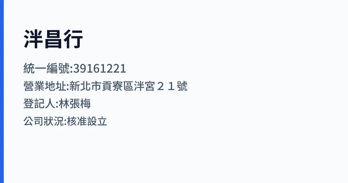 泮昌行 - 統編 39161221(新北市) 公司登記資料與營業項目詳細圖表