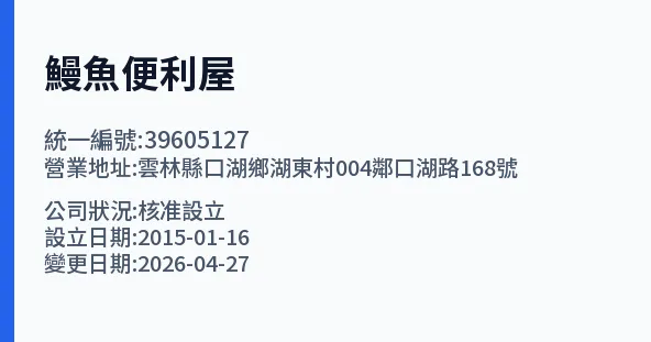 鰻魚便利屋的照片-統編 39605127(雲林縣) 公司登記資料與營業項目詳細圖表