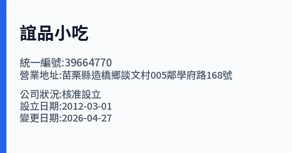 誼品小吃的照片-統編 39664770(苗栗縣) 公司登記資料與營業項目詳細圖表