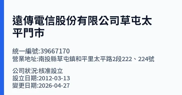 遠傳電信股份有限公司草屯太平門市的照片-統編 39667170(南投縣) 公司登記資料與營業項目詳細圖表