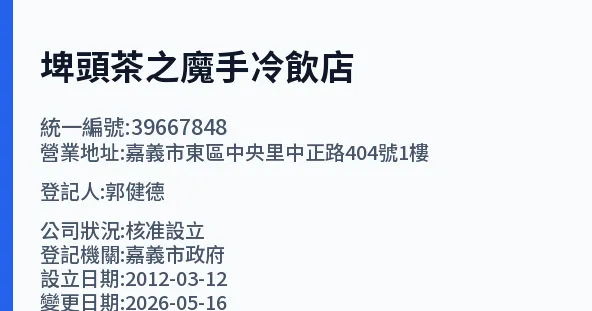 埤頭茶之魔手冷飲店的照片-統編 39667848(嘉義市) 公司登記資料與營業項目詳細圖表
