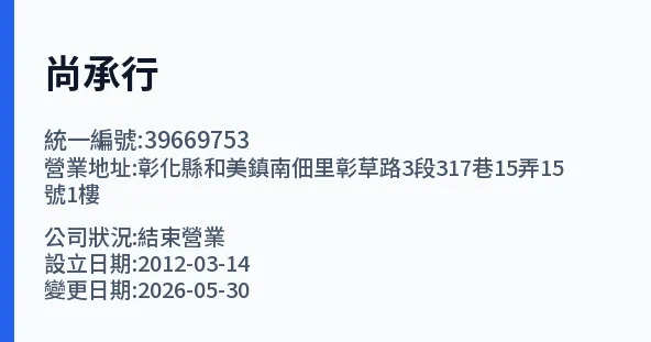 尚承行的照片-統編 39669753(彰化縣) 公司登記資料與營業項目詳細圖表