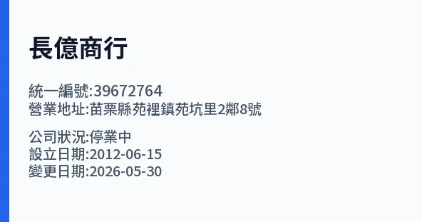長億商行的照片-統編 39672764(苗栗縣) 公司登記資料與營業項目詳細圖表
