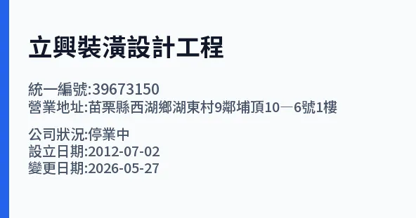 立興裝潢設計工程的照片-統編 39673150(苗栗縣) 公司登記資料與營業項目詳細圖表