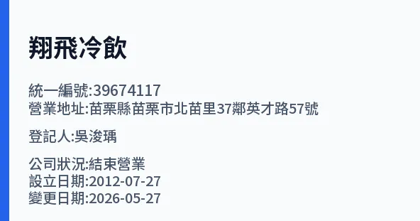 翔飛冷飲的照片-統編 39674117(苗栗縣) 公司登記資料與營業項目詳細圖表