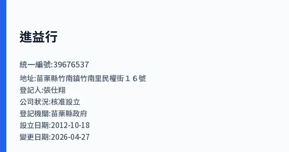 進益行的照片-統編 39676537(苗栗縣) 公司登記資料與營業項目詳細圖表
