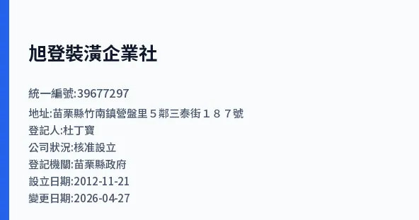 旭登裝潢企業社的照片-統編 39677297(苗栗縣) 公司登記資料與營業項目詳細圖表