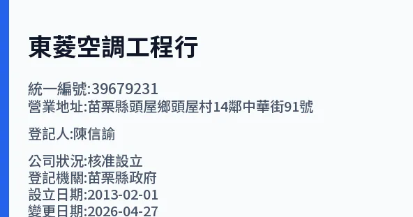 東菱空調工程行的照片-統編 39679231(苗栗縣) 公司登記資料與營業項目詳細圖表
