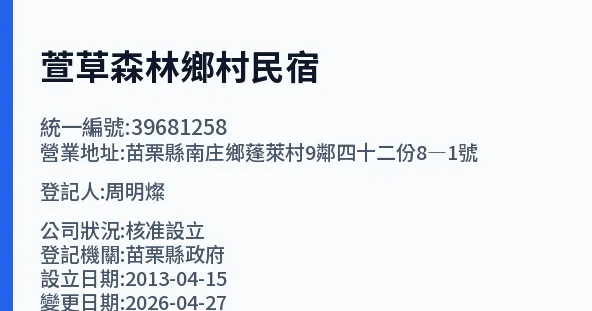 萱草森林鄉村民宿的照片-統編 39681258(苗栗縣) 公司登記資料與營業項目詳細圖表