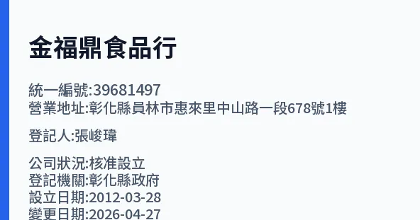 金福鼎食品行的照片-統編 39681497(彰化縣) 公司登記資料與營業項目詳細圖表