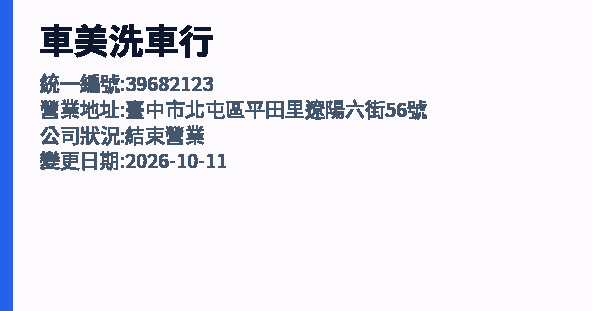 車美洗車行的照片-統編 39682123(臺中市) 公司登記資料與營業項目詳細圖表