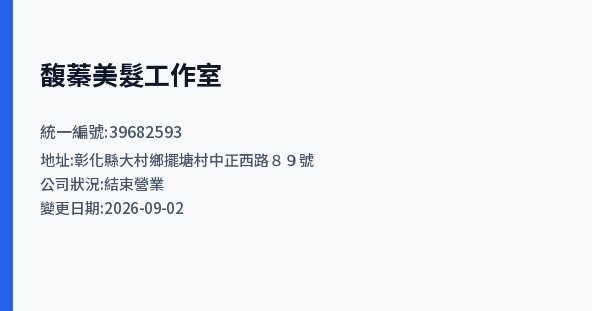 馥蓁美髮工作室的照片-統編 39682593(彰化縣) 公司登記資料與營業項目詳細圖表