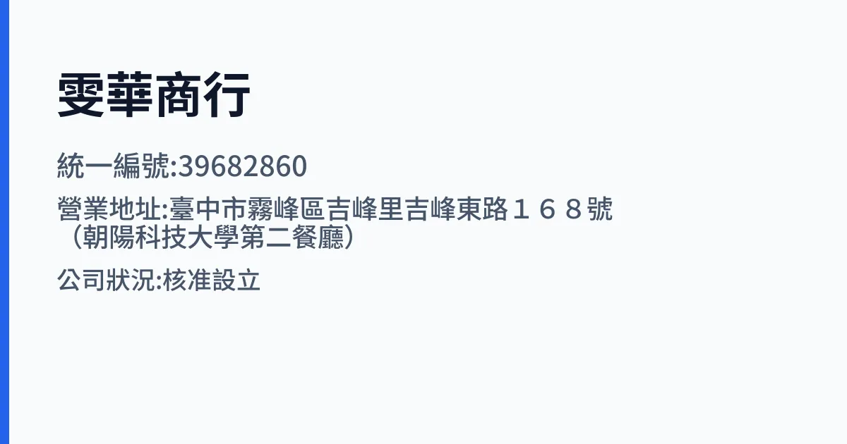 雯華商行 - 統編 39682860(臺中市) 公司登記資料與營業項目詳細圖表
