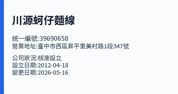 川源蚵仔麵線的照片-統編 39690658(臺中市) 公司登記資料與營業項目詳細圖表