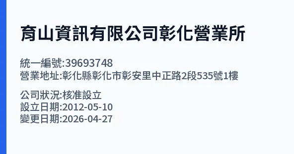 育山資訊有限公司彰化營業所的照片-統編 39693748(彰化縣) 公司登記資料與營業項目詳細圖表