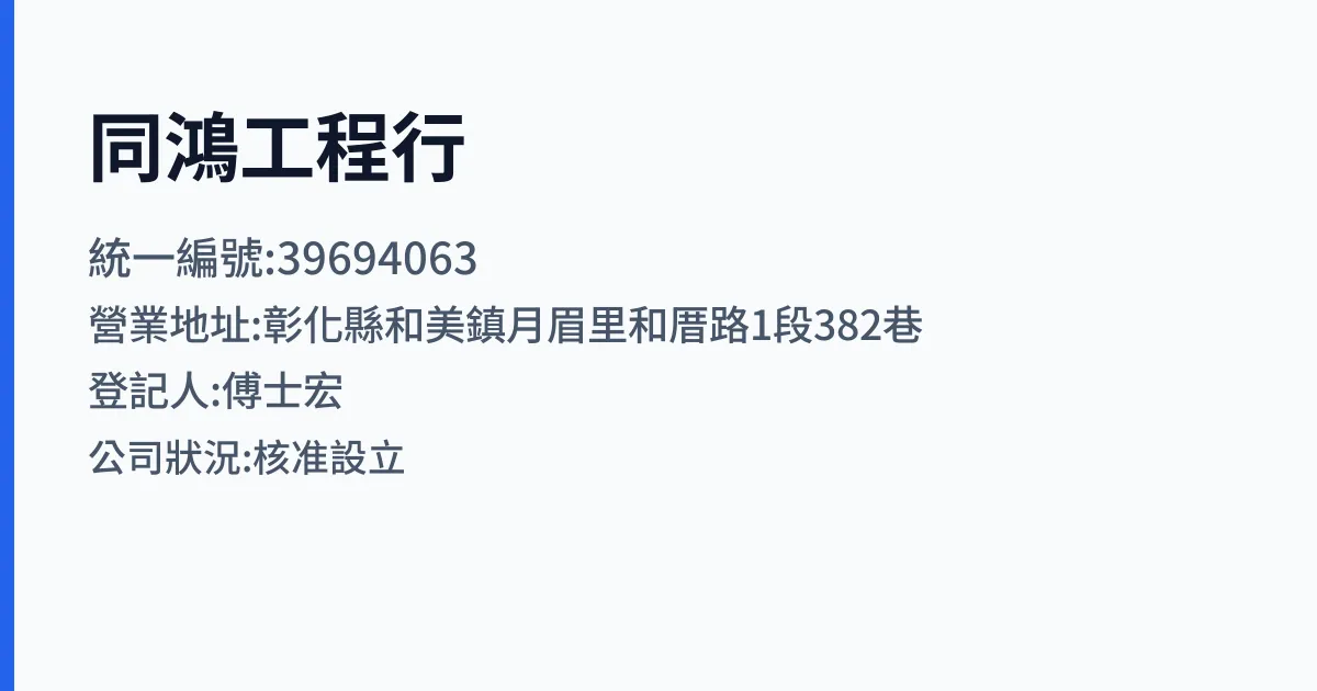 同鴻工程行 - 統編 39694063(彰化縣) 公司登記資料與營業項目詳細圖表