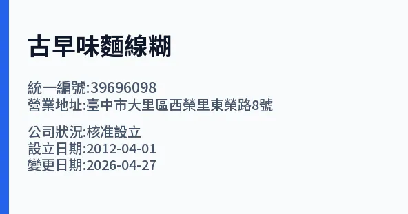 古早味麵線糊的照片-統編 39696098(臺中市) 公司登記資料與營業項目詳細圖表