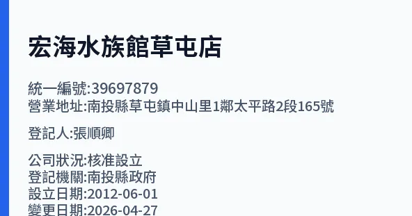 宏海水族館草屯店的照片-統編 39697879(南投縣) 公司登記資料與營業項目詳細圖表
