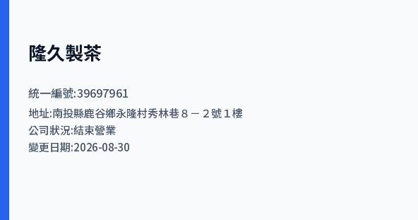 隆久製茶的照片-統編 39697961(南投縣) 公司登記資料與營業項目詳細圖表