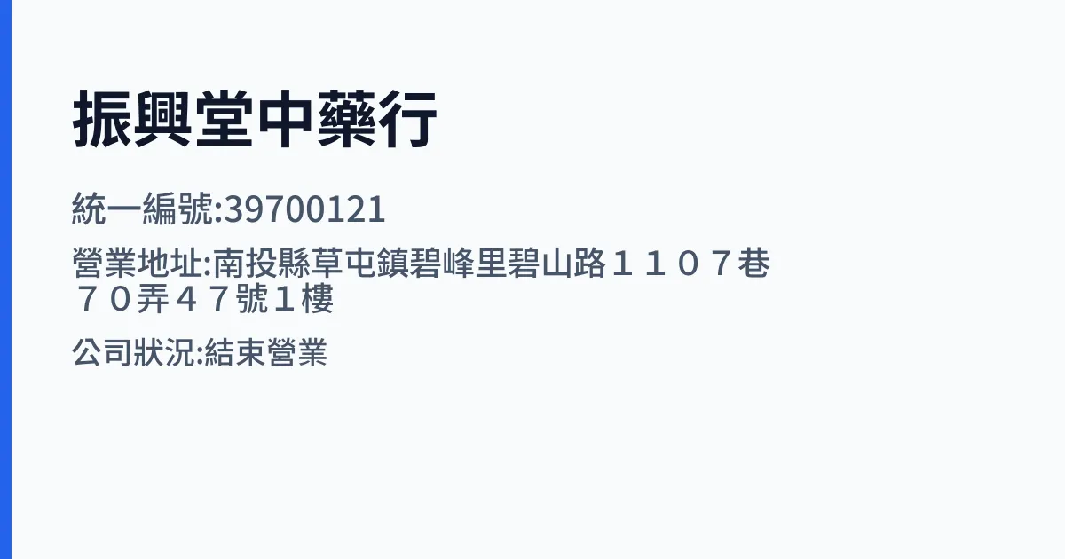 振興堂中藥行 - 統編 39700121(南投縣) 公司登記資料與營業項目詳細圖表