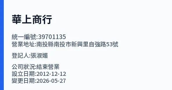 華上商行的照片-統編 39701135(南投縣) 公司登記資料與營業項目詳細圖表