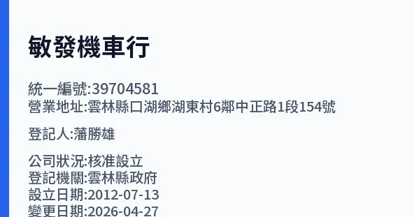 敏發機車行的照片-統編 39704581(雲林縣) 公司登記資料與營業項目詳細圖表