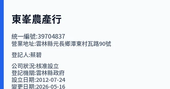 東峯農產行的照片-統編 39704837(雲林縣) 公司登記資料與營業項目詳細圖表