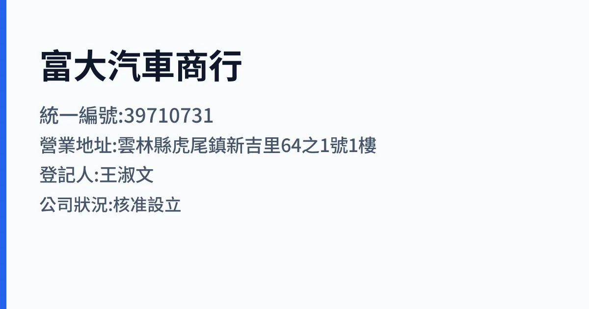富大汽車商行 - 統編 39710731（雲林縣） 公司登記資料與營業項目詳細圖表