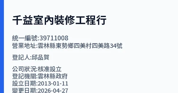 千益室內裝修工程行的照片-統編 39711008(雲林縣) 公司登記資料與營業項目詳細圖表